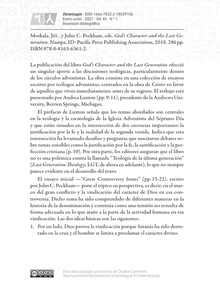 Moskala Jiří y John C Peckham Eds God's Character and The Last ...