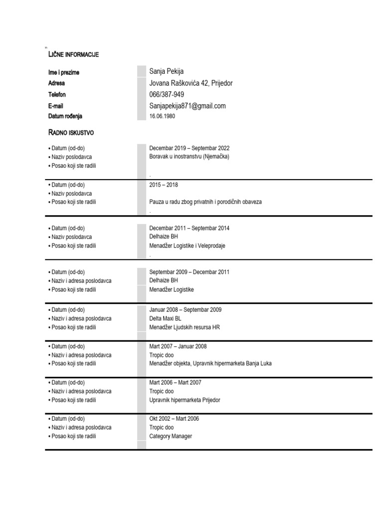 Sanja Pekija, CV | PDF