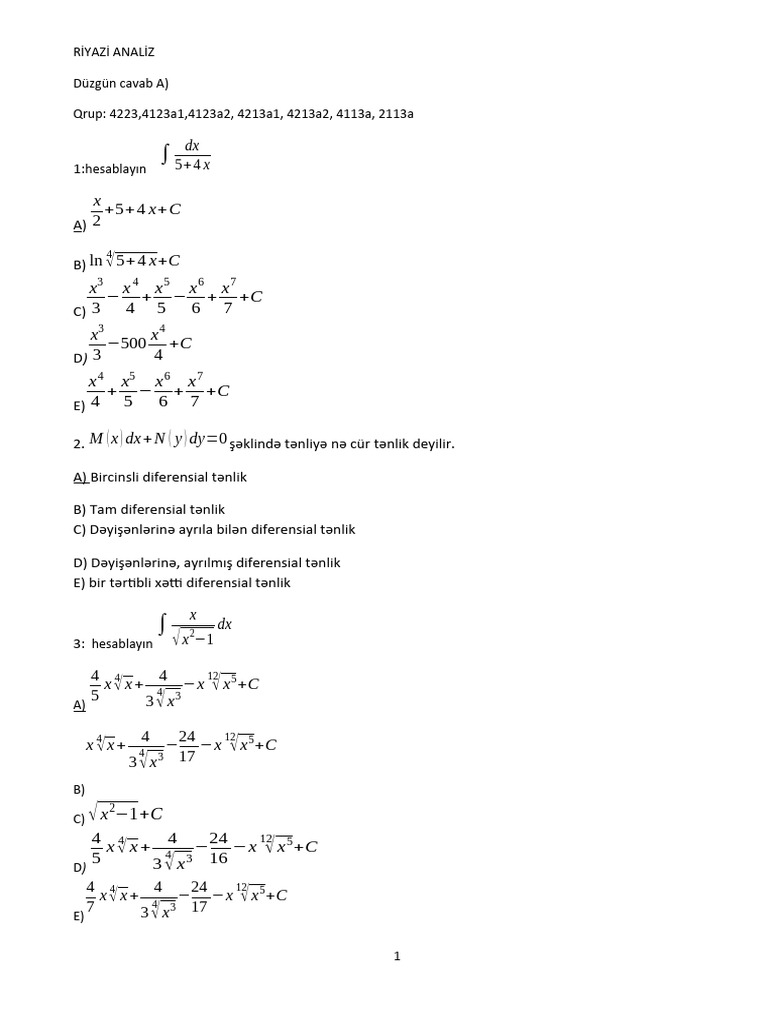 2023.riyazi Analiz | PDF