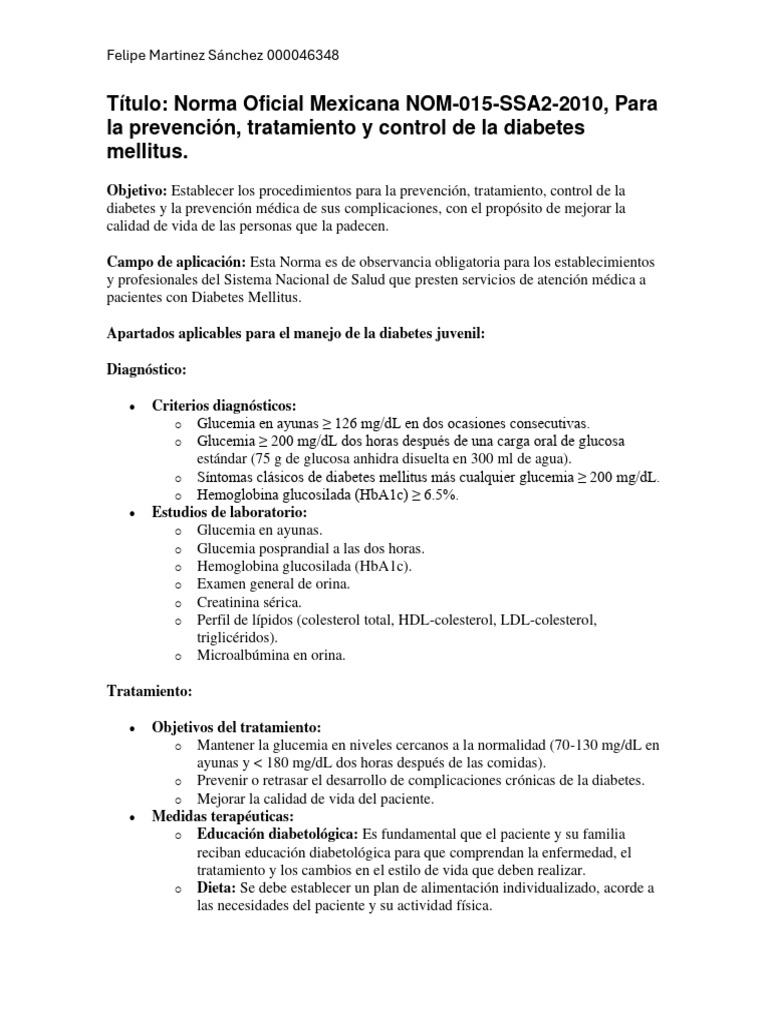 Diabetes Infantil Norma Oficial Mexicana NOM-015-SSA2-2010 | PDF ...