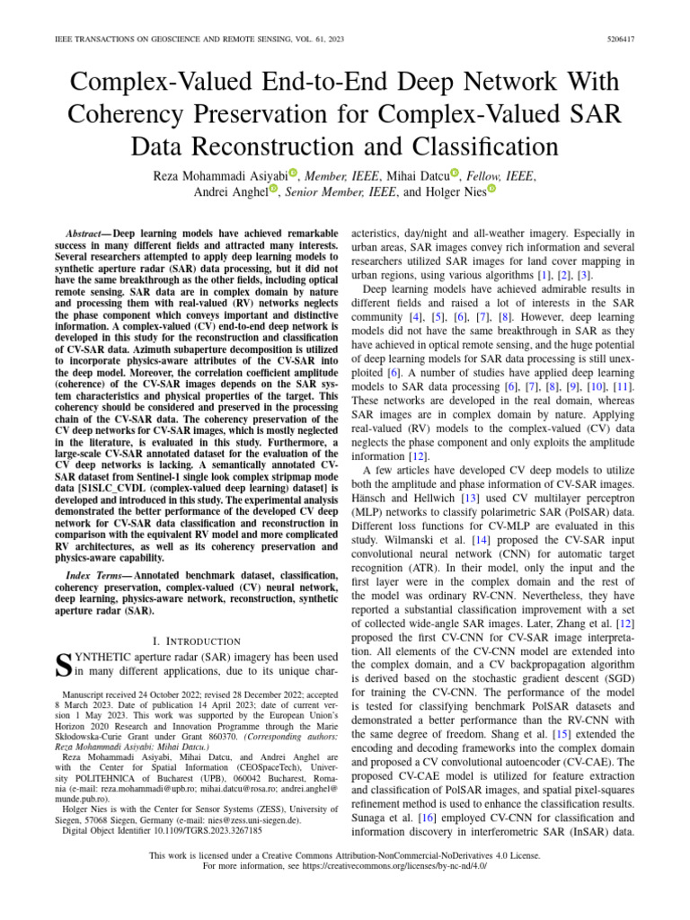 Complex Valued End To End Deep Network With Coherency Preservation For Complex Valued Sar Data