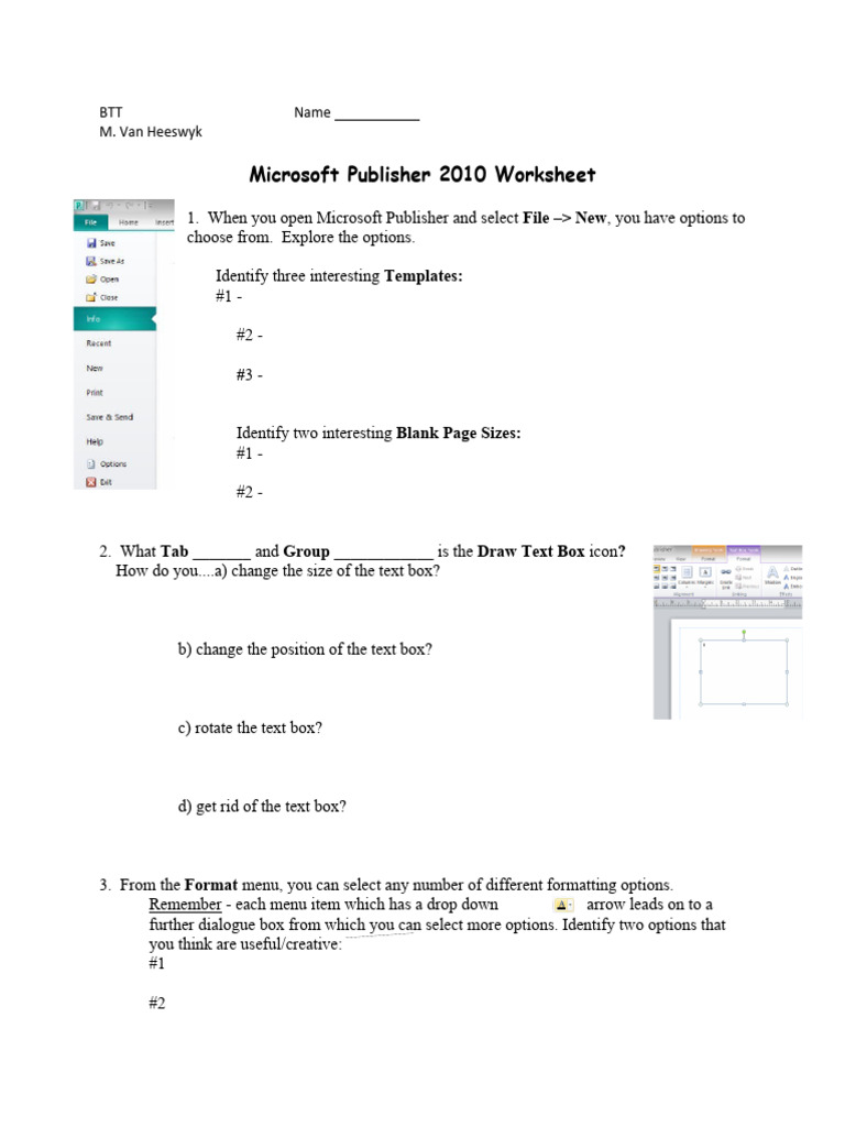 Microsoft Publisher 2010 Worksheet | PDF