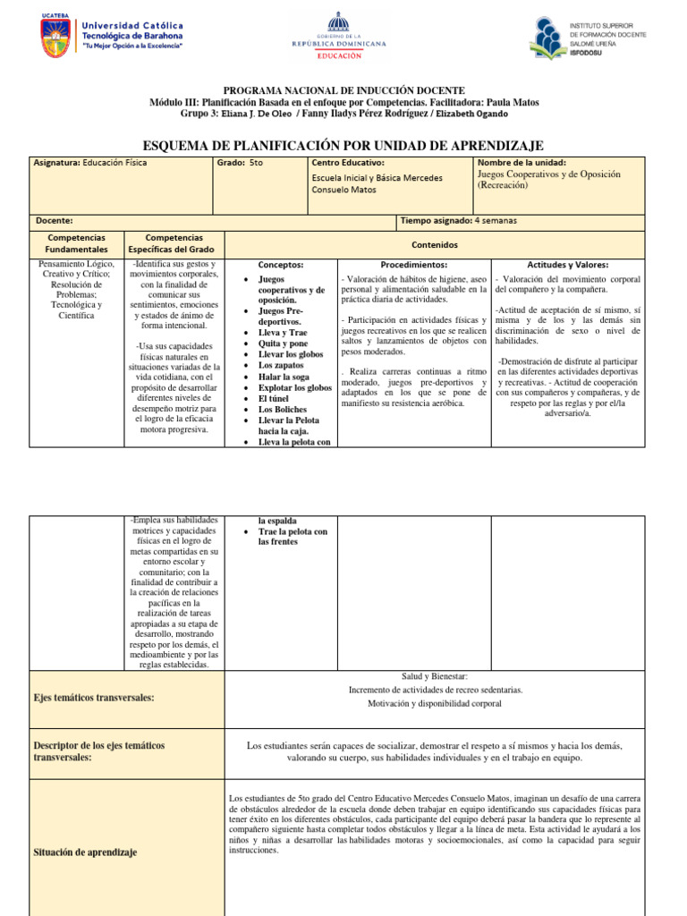 PLANIFICACION POR UNIDAD GRUPO 3 | PDF | Aprendizaje