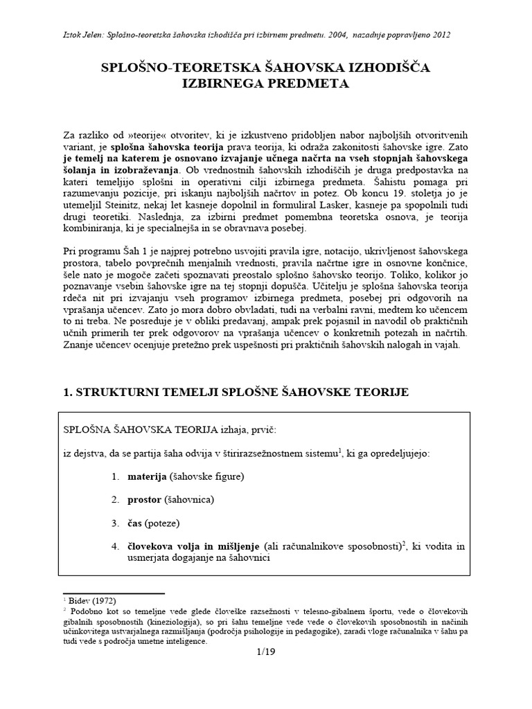 Sahovska Teoretska Izhodisca | PDF