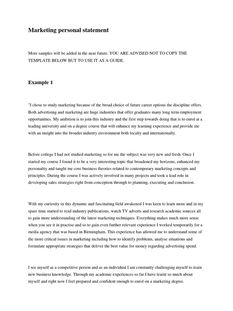 Marketing Personal Statement | PDF | Marketing | Experience