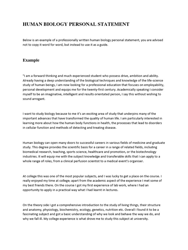 Human Biology Personal Statement | PDF | Experience | Knowledge