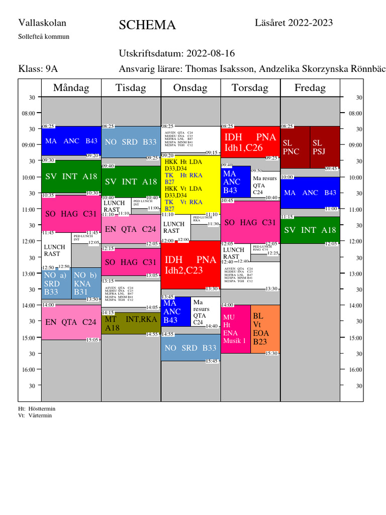 Schema: Måndag Tisdag Onsdag Torsdag Fredag | PDF