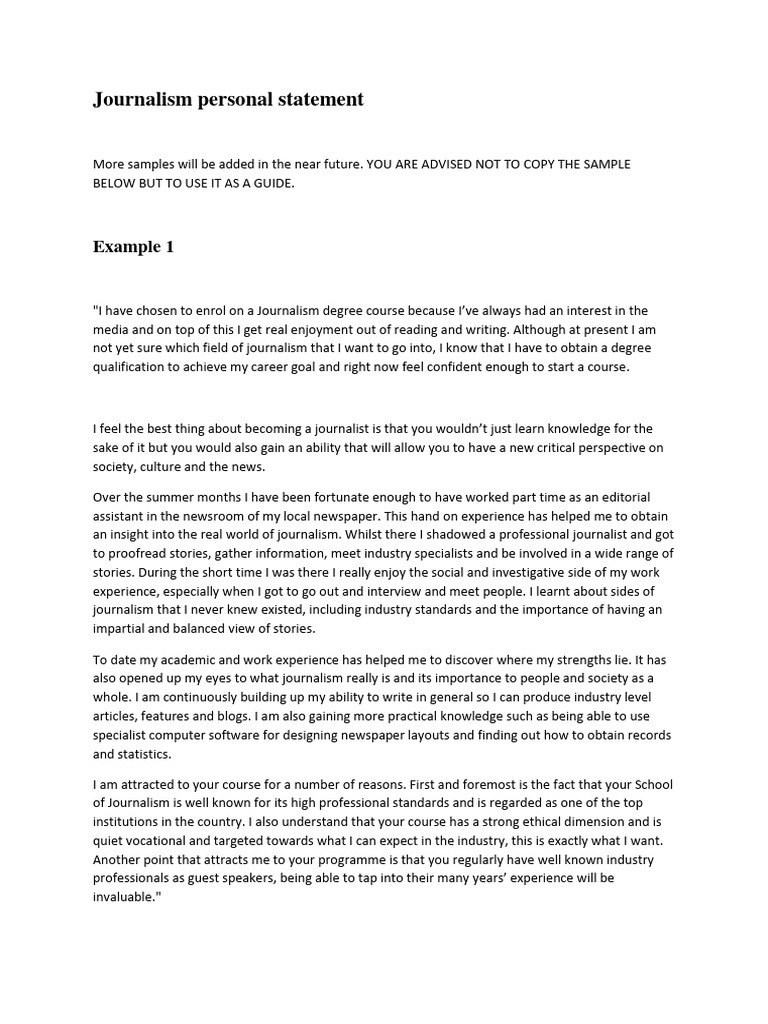 Journalism Personal Statement | PDF | Journalism | Experience