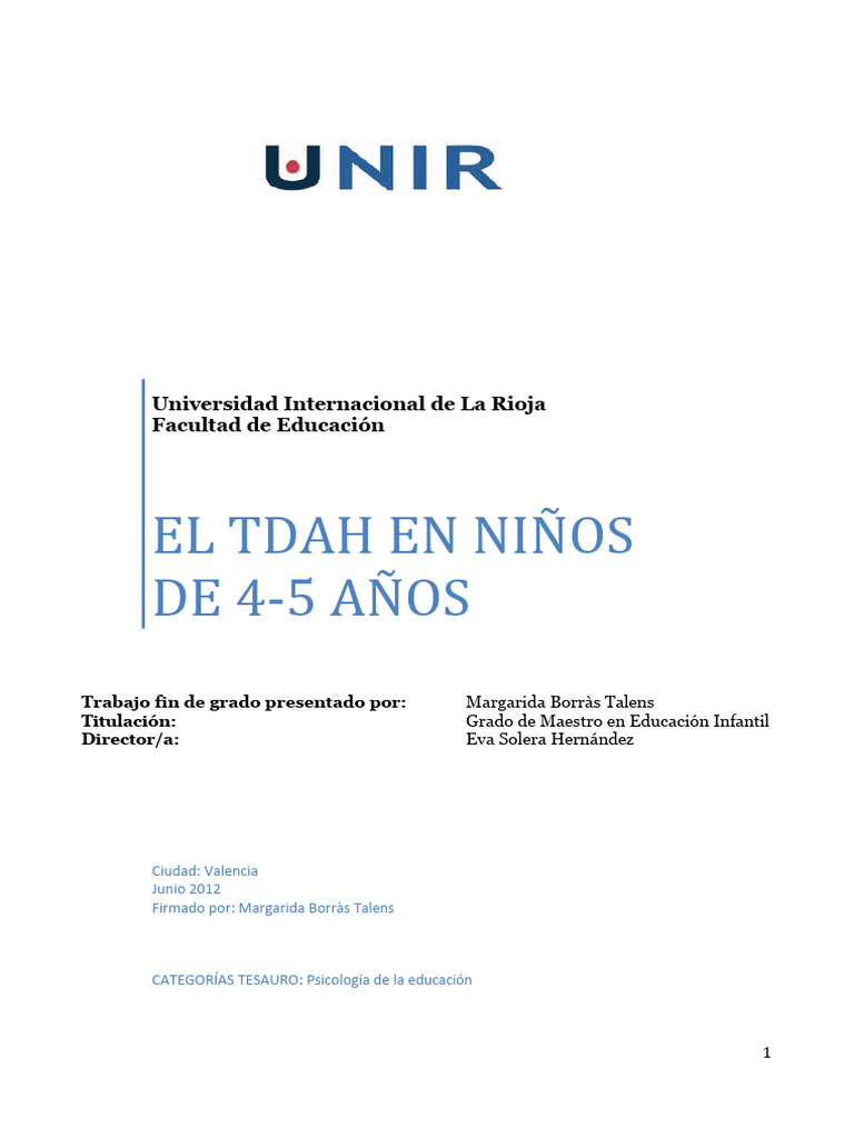 Borras Margarida | PDF | Desorden hiperactivo y deficit de atencion | Trastorno mental