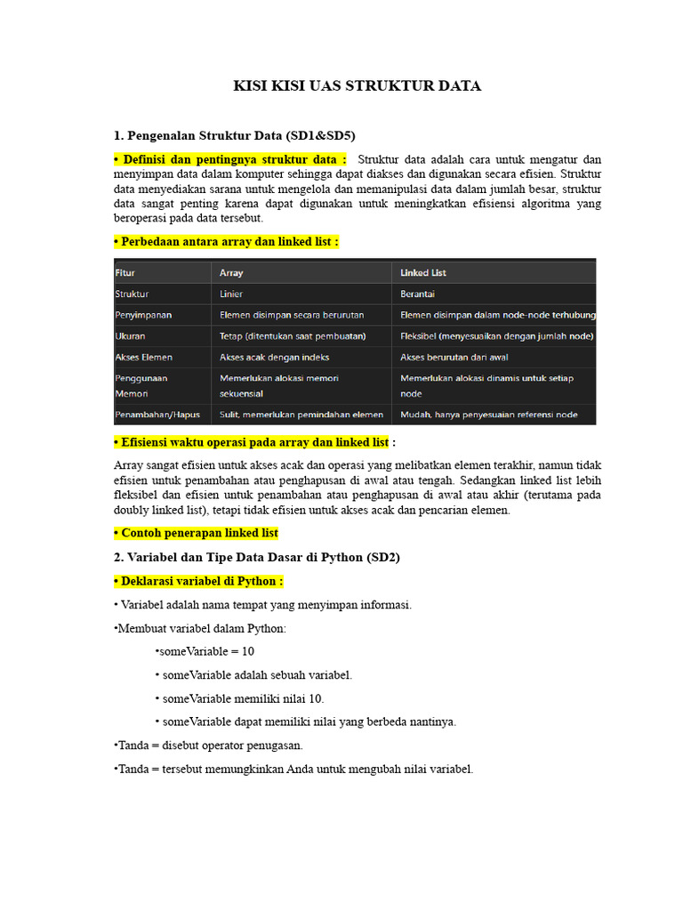 Kisi Kisi Uas Struktur Data | PDF | Teknologi & Rekayasa
