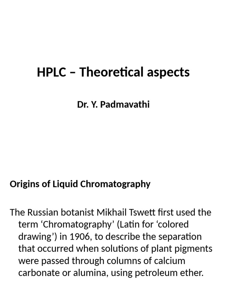 HPLC Theoretical Aspects | PDF | High Performance Liquid Chromatography ...