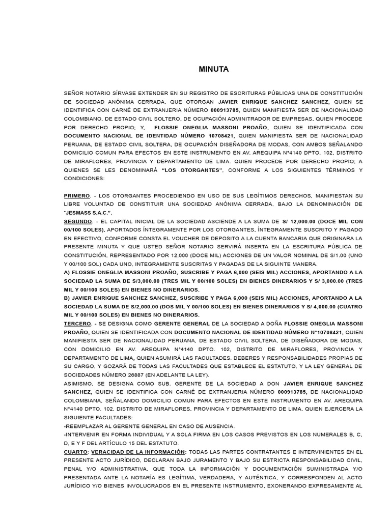 Minuta de Constitucion Sac | PDF | Contabilidad | Pagaré