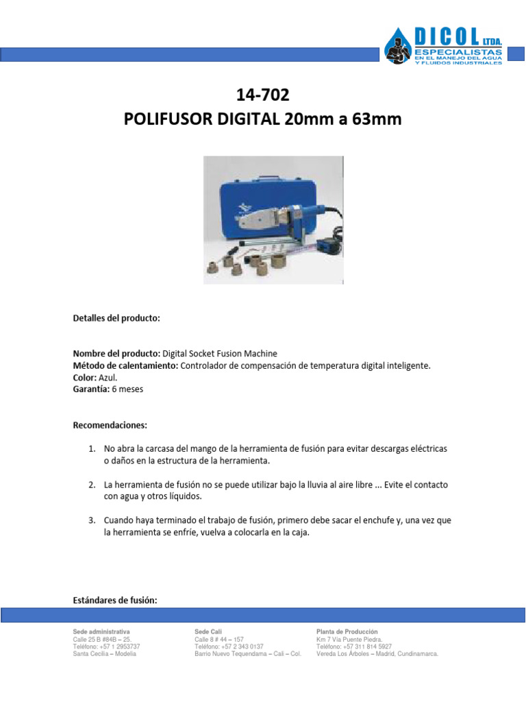 Ficha Tecnica Polifusor | PDF