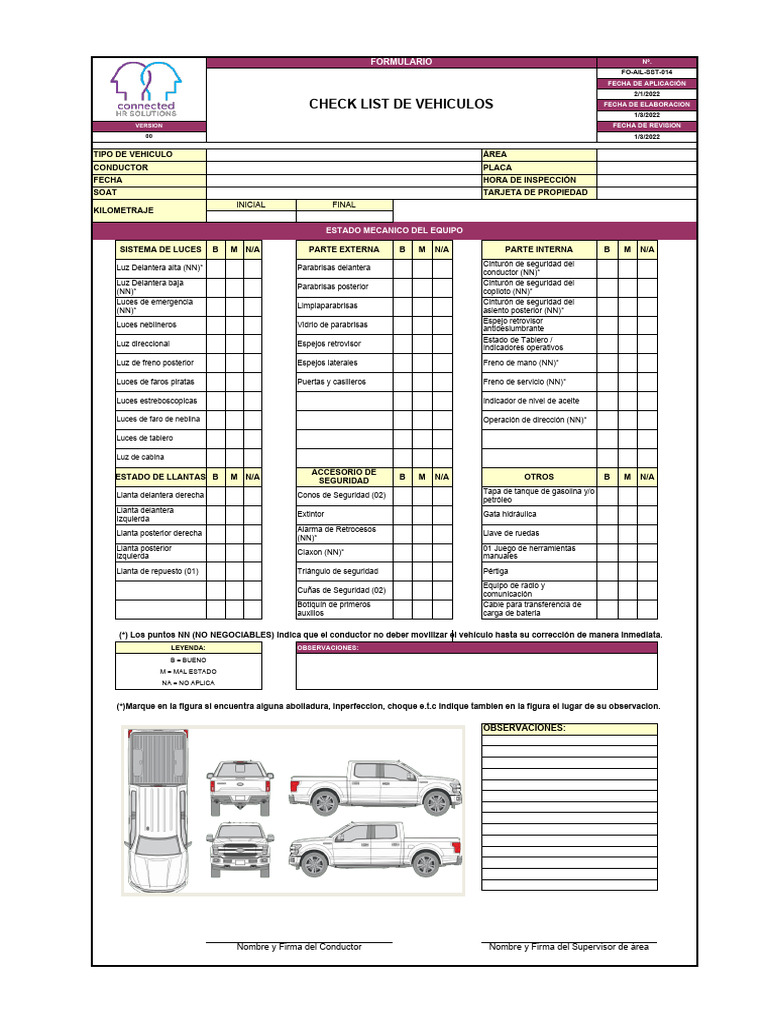 FO-AIL-SST-014 Check List de Vehículos | PDF | Estilos de carrocería | Tecnología de vehículos
