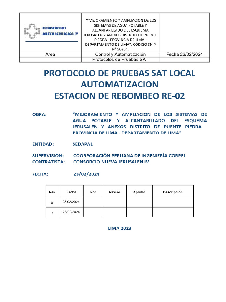 Protocolo SAT Local Automatizacion Impulsión RE-02 A RE-04 | PDF | Lima ...