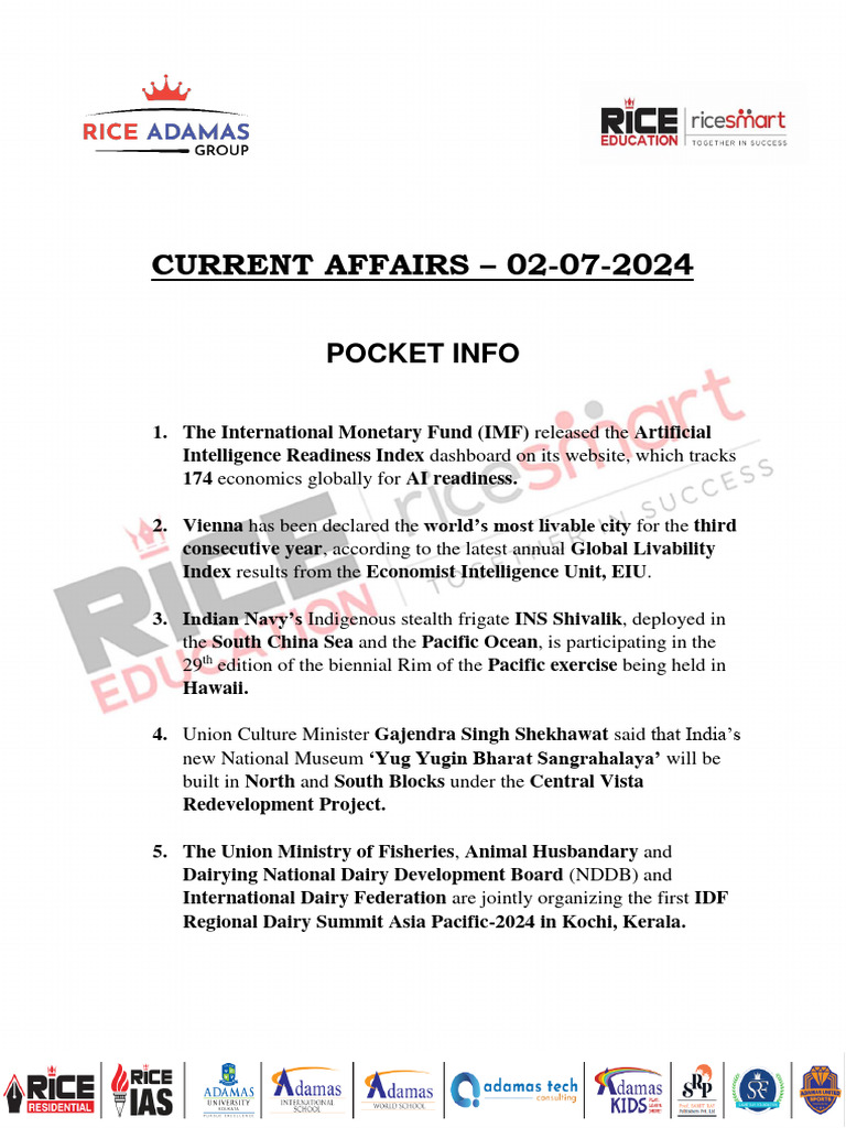 Current Affairs Highlights 02-07-2024 | PDF