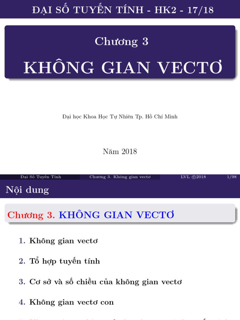 Slide - Chuong 3 - Khong Gian Vecto | PDF