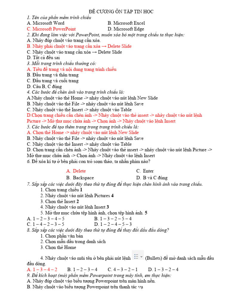 ĐỀ CƯƠNG ÔN TẬP TIN HỌC CK2 LOP 4 | PDF