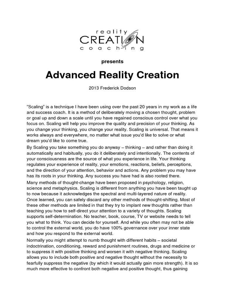 Advanced Scaling for Reality Creation | PDF | Thought | Experience