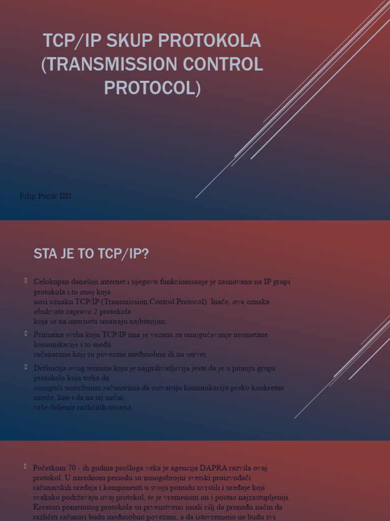 Tcp/Ip Skup Protokola (Transmission Control Protocol) : Filip Pucar III1 | PDF