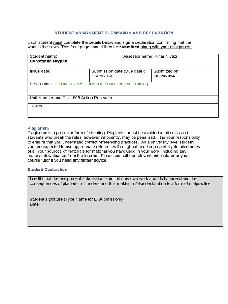 Student Assignment Submission Guide | PDF | Learning Styles ...