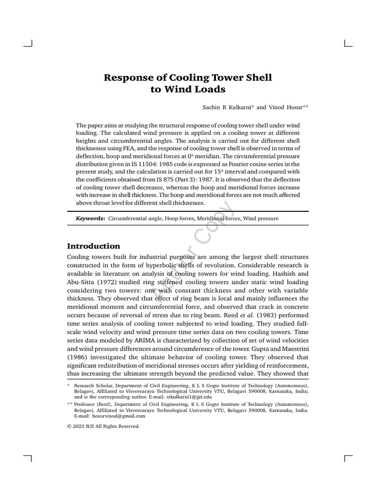Response of Cooling Tower To Wind Loads | PDF