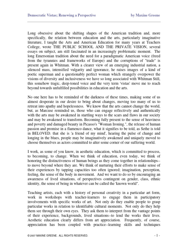 Democratic - V Maxine Greene | PDF | Experience | Aesthetics