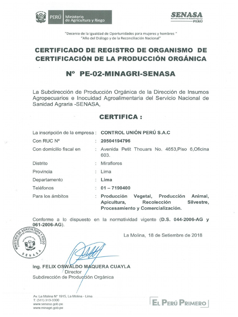 Certificado Senasa 2018 3 | PDF