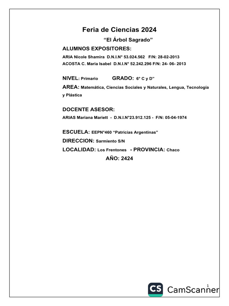 Feria de Ciencias 2024 Informe Cientifico El Arbol Sagrado | PDF