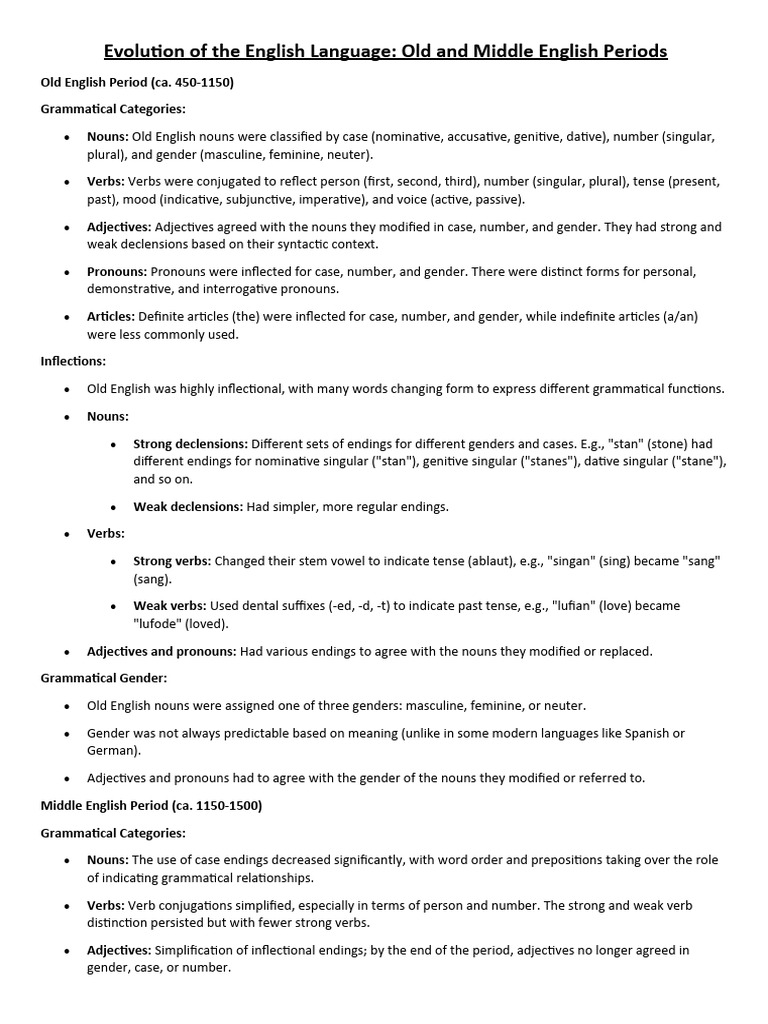 Evolution of English: Old to Middle Periods | PDF | Grammatical Gender ...