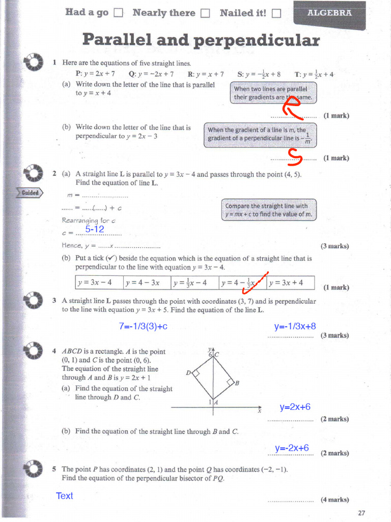 Parallel and Perpendicular | PDF | Equations | Line (Geometry)