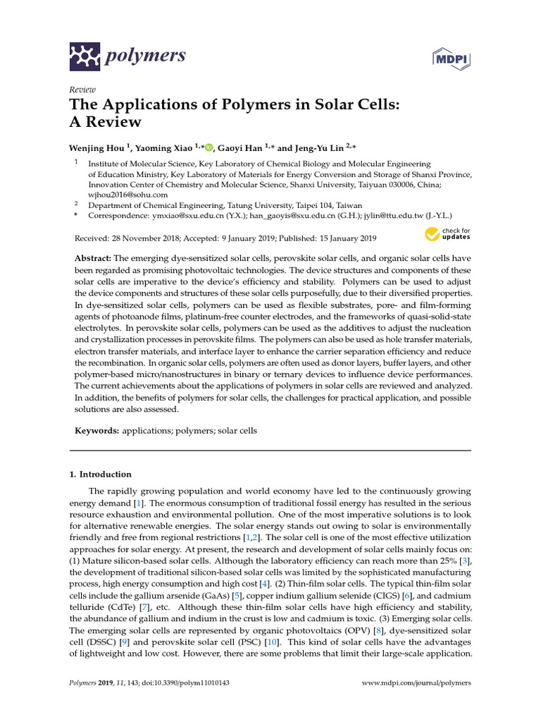 Polymers 11 00143 | PDF | Solar Cell | Thin Film Solar Cell