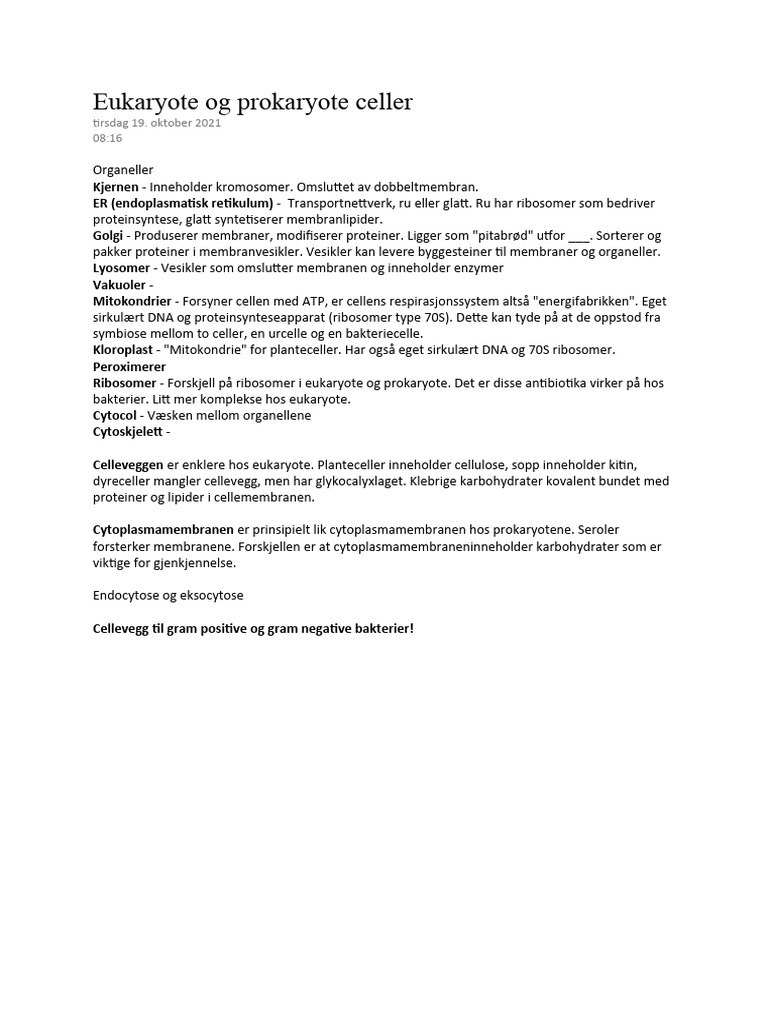 Eukaryote og prokaryote celler | PDF