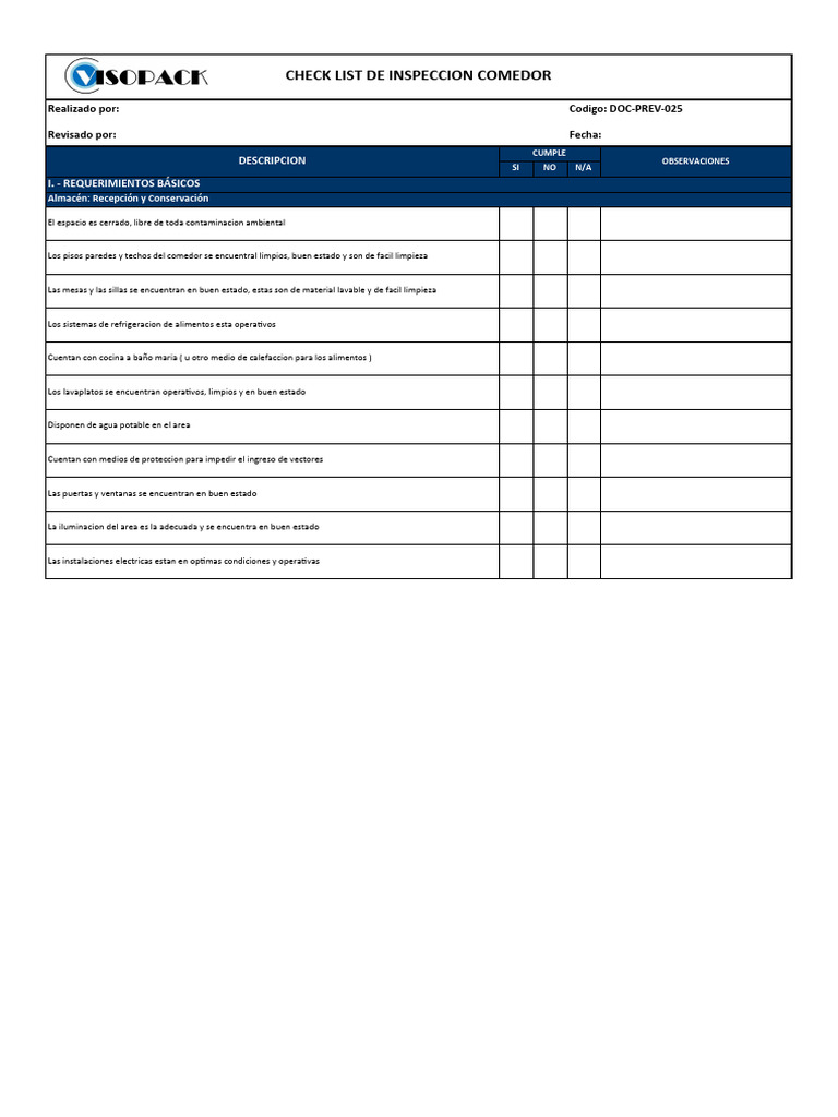 CHECKLIST COMEDOR | PDF
