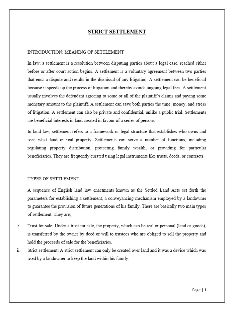 Understanding Strict Settlements in Law | PDF | Settlement (Litigation ...
