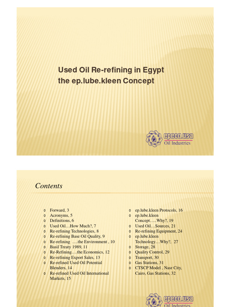 Used Oil Refining in Egypt-Ep Lube Kleen Concept | PDF | Petroleum | Recycling