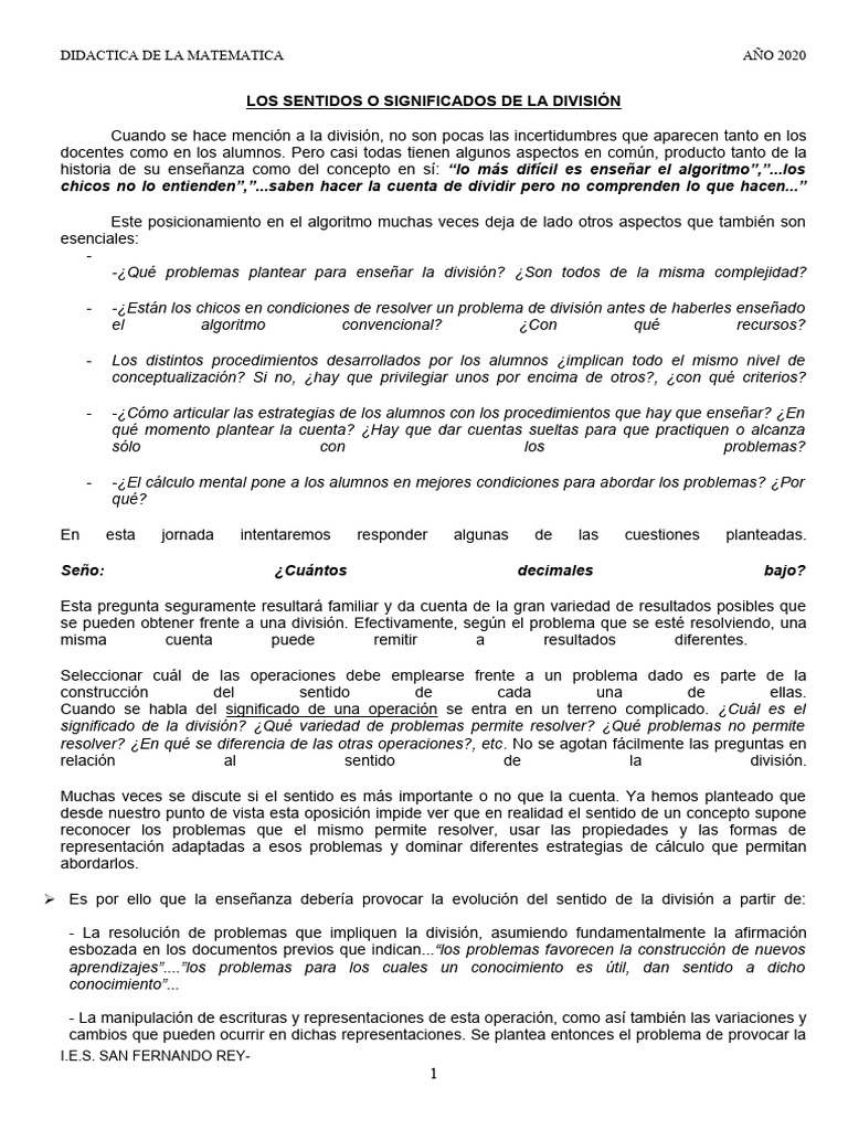 Significados y Ejercicios de División | PDF | Algoritmos | Matemáticas