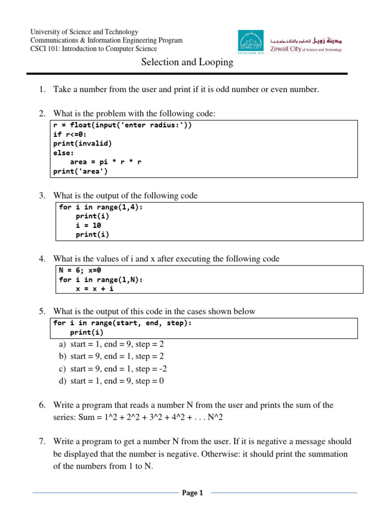 CSCI101 Lab02 SelectionAndLooping | PDF | Software | Office Equipment