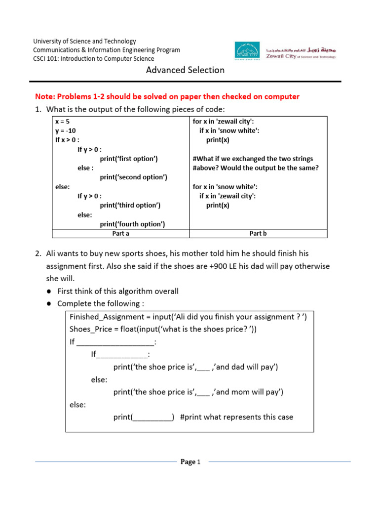 CSCI101 Lab04 AdvancedSelection | PDF | Computer Science