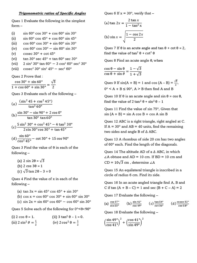 Trigonometry (Assignment) | PDF | Triangle | Trigonometry