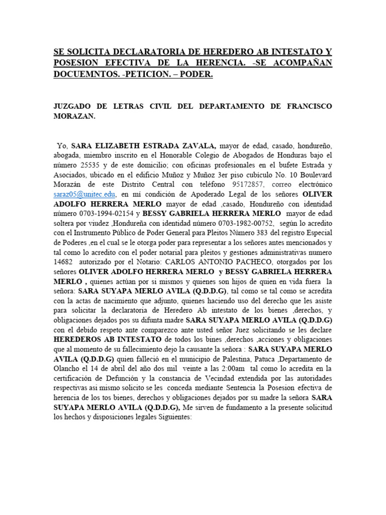Solicitud de Herencia y Posesión Efectiva | PDF | Herencia | Sentencia (ley)