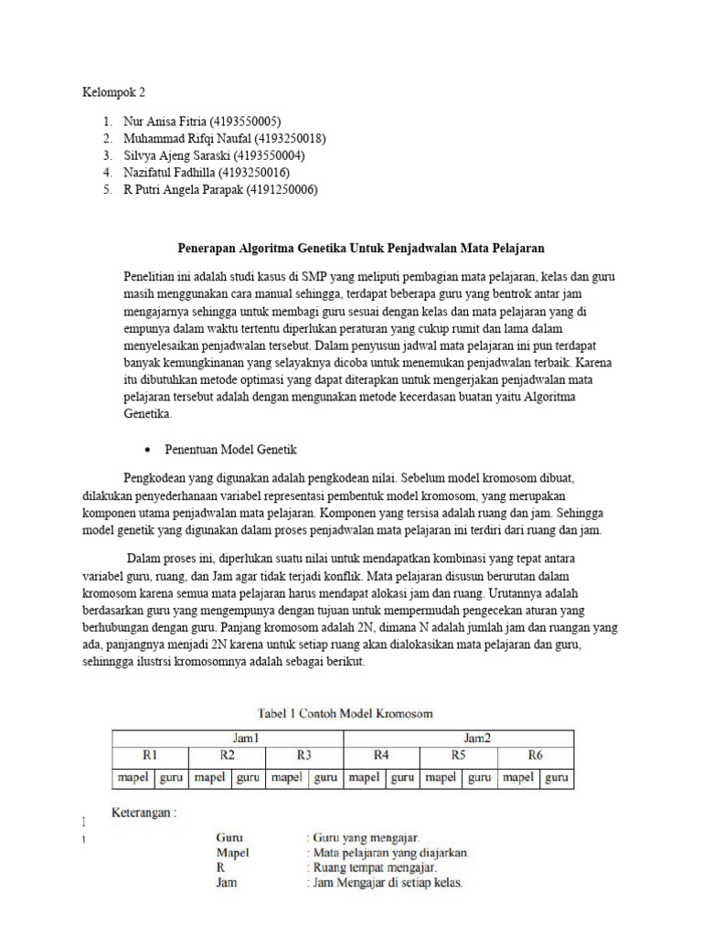 TR 1 Algoritma Genetika_Kelompok 2 PSIK B 2019 | PDF