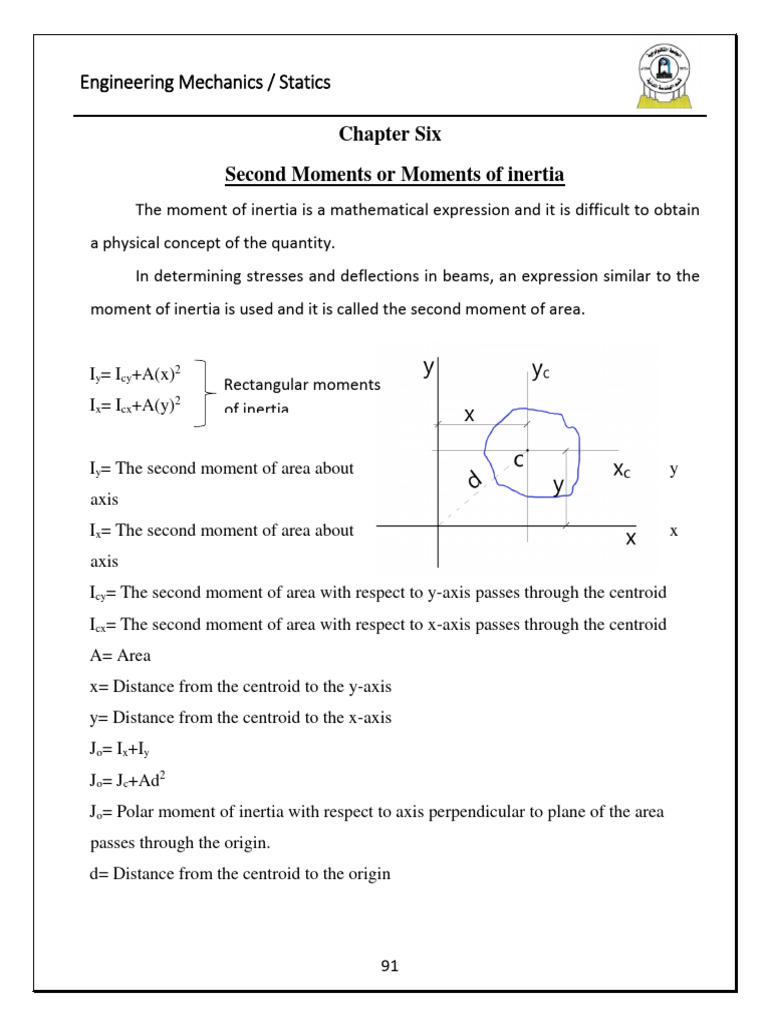 7chapter Six Second Moments or Moments of Inertia | PDF | Area | Geometry