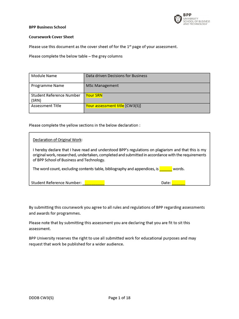 Data Driven Decisions in Business Summative Brief Student Version - CW3 | PDF | Data Analysis ...