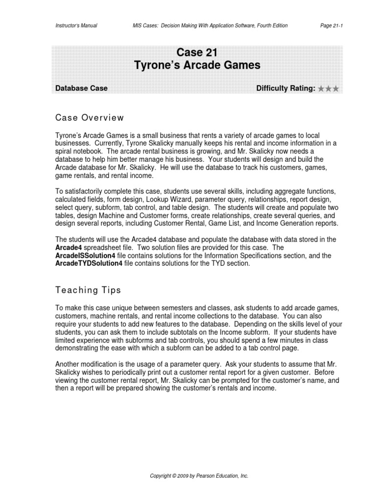 Case21 - Tyrone's Arcade - IM | PDF | Databases | Spreadsheet