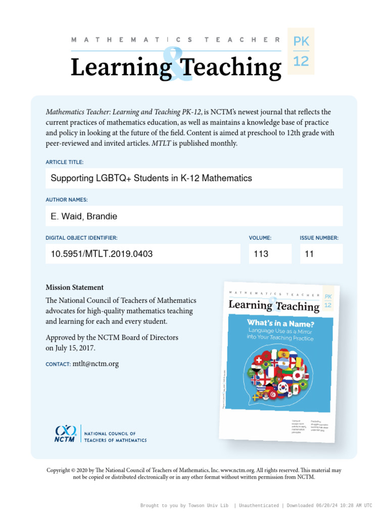 Supporting LGBTQ+ Students in K-12 Mathematics | PDF | LGBTQIA+ Studies ...