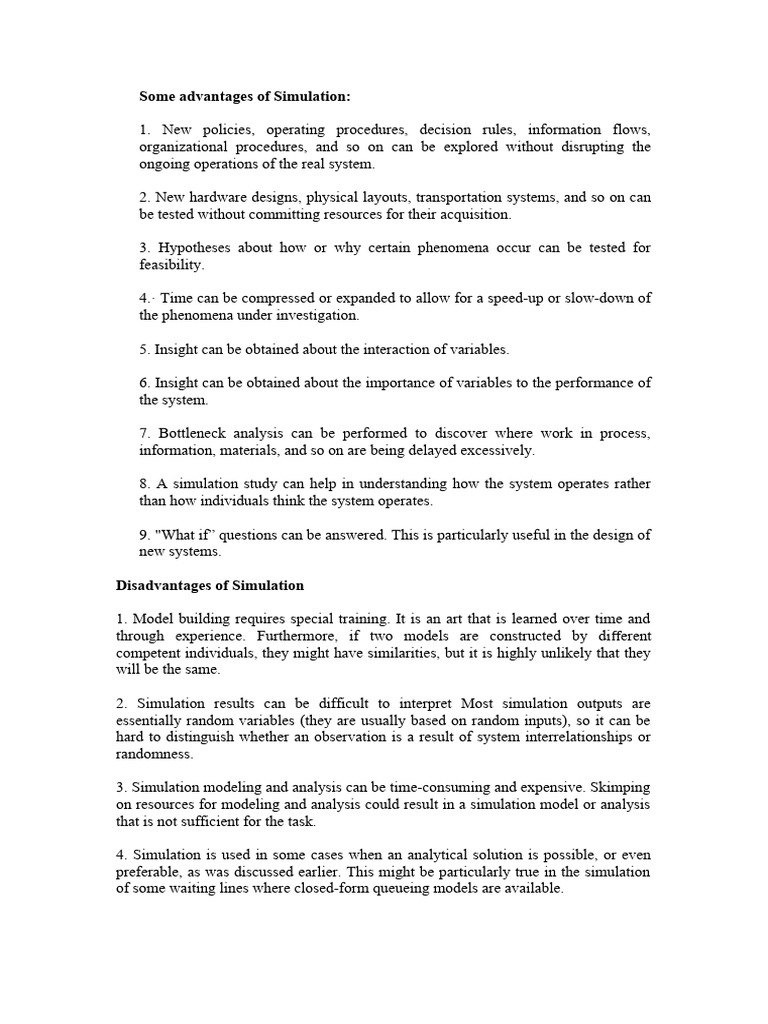 Some Advantages of Simulation | PDF | Simulation | System