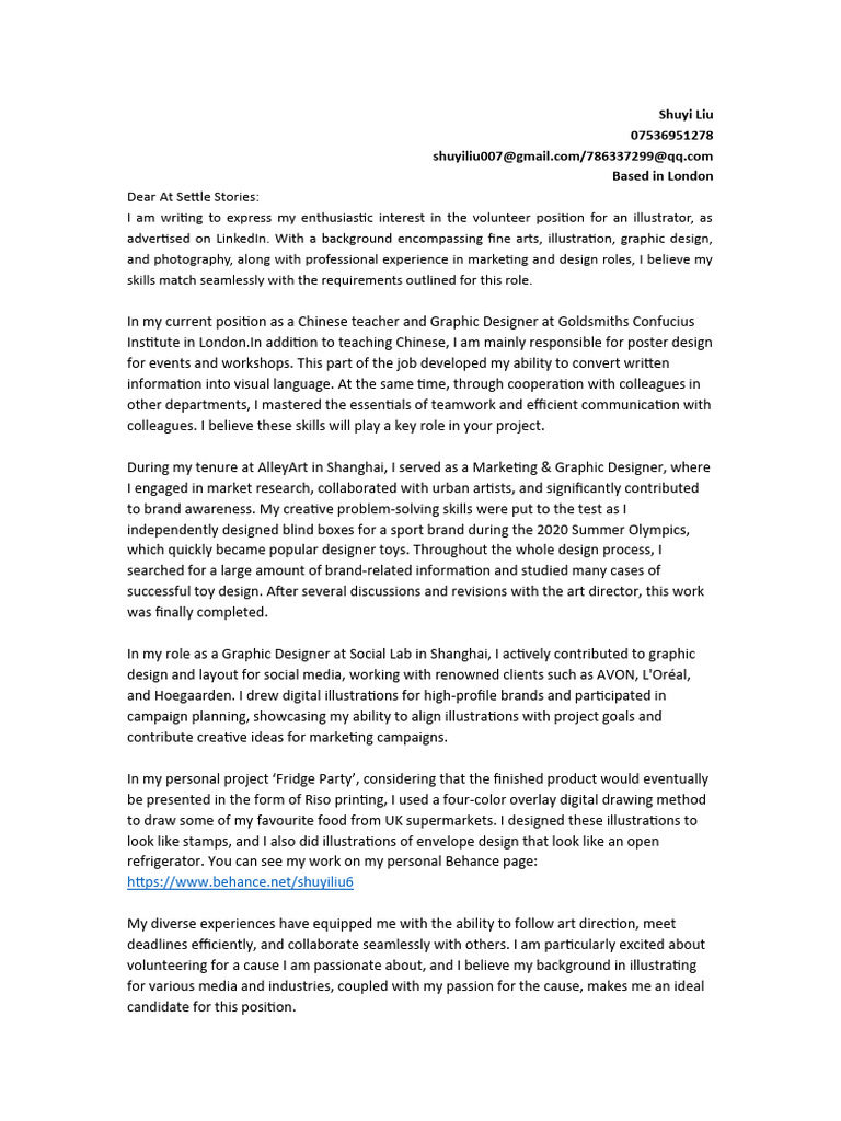 Illustrator For Stories For Schools Cover Letter | PDF | Graphic Design ...