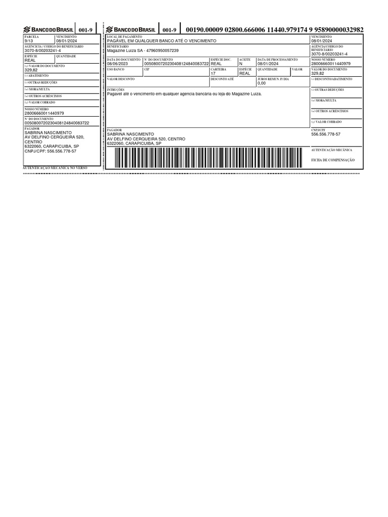 Boleto - 2024 01 08 - 20 07 | PDF | Bancos | Serviços financeiros