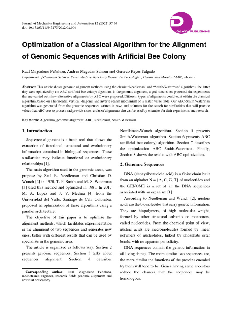 Optimization of A Classical Algorithm For The Alignment of Genomic Sequences With Artificial Bee ...